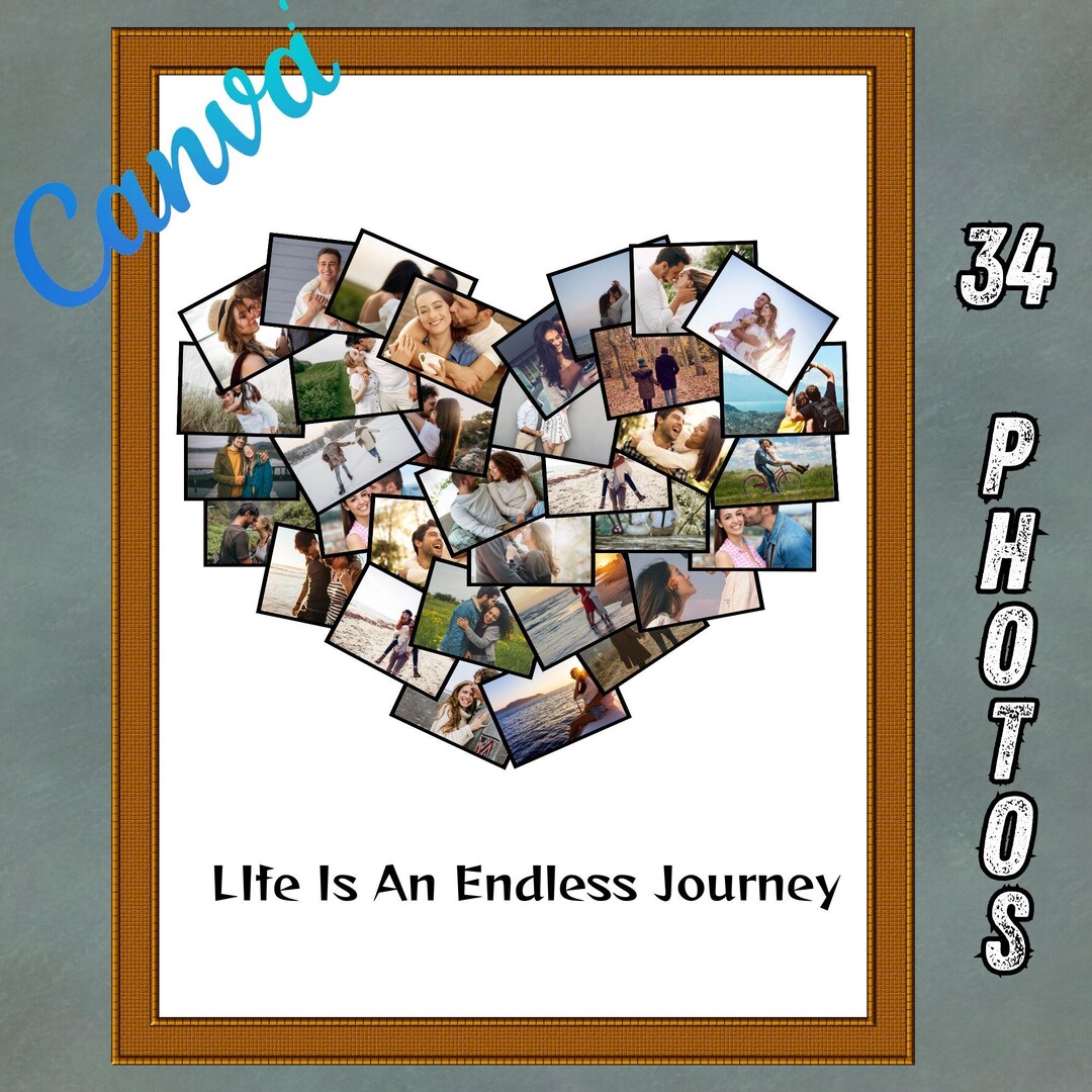 Love Heart Photo Collage Template, Printable Photo Collage,create Your ...