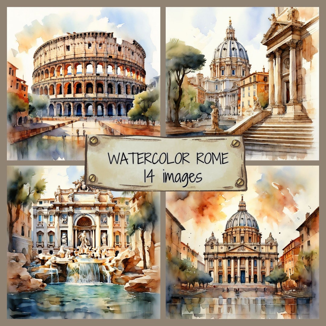 Watercolor Rome Digital Paper Pack, Ancient Rome Digital Scrapbooking ...