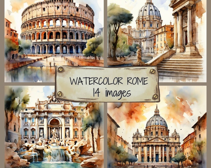 Watercolor Rome Digital Paper Pack, Ancient Rome Digital Scrapbooking ...