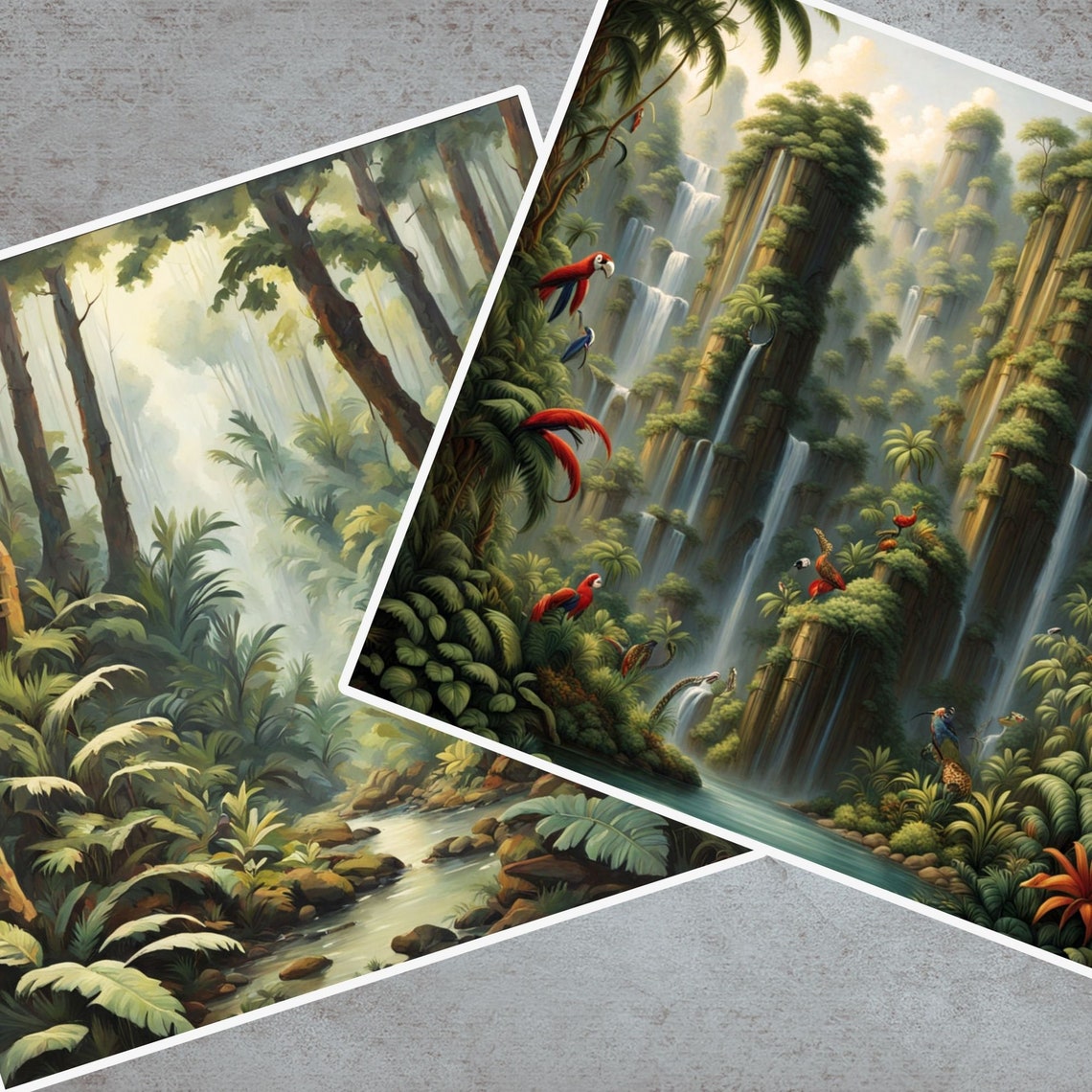 Watercolor Jungle Themed Digital Paper Pack, Jungle Forest Digital ...