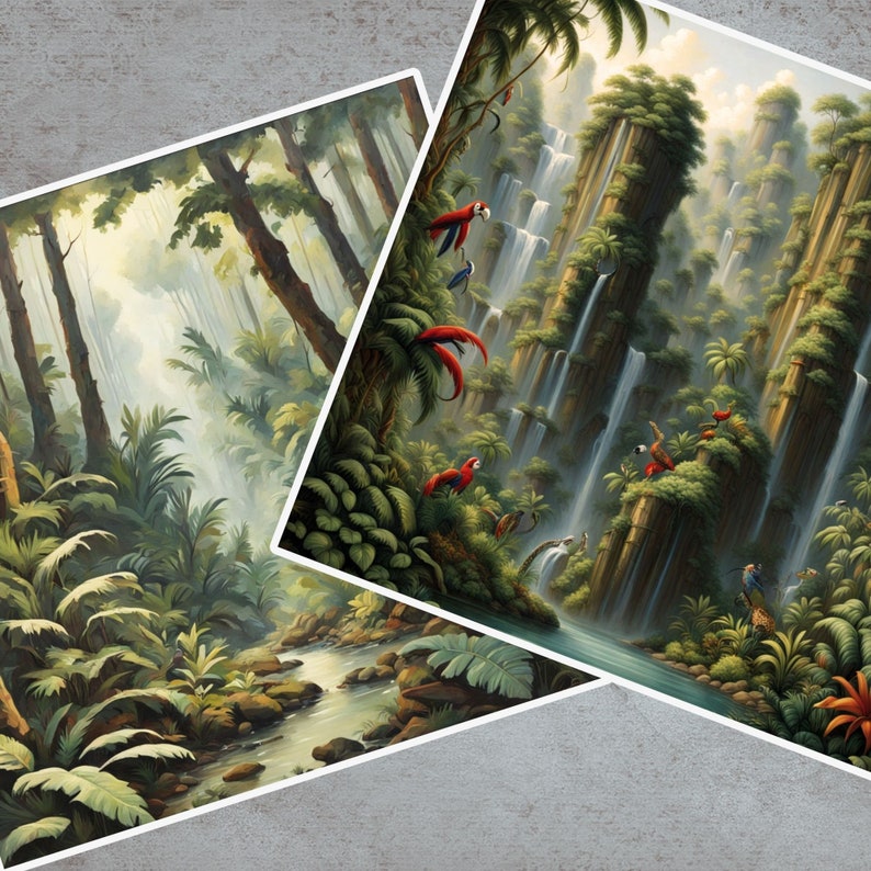 Watercolor Jungle Themed Digital Paper Pack, Jungle Forest Digital ...