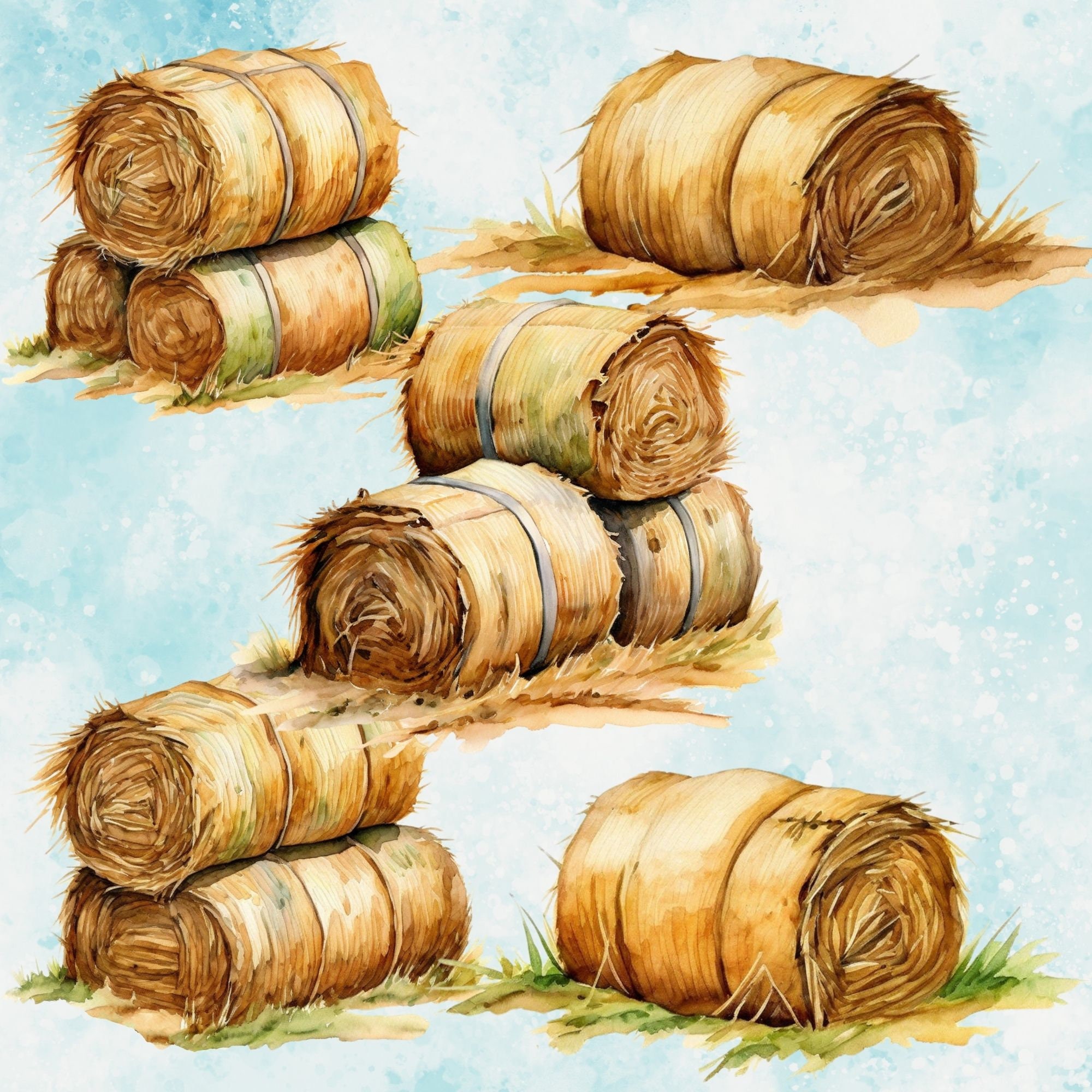 Watercolor Bale of Hay Clipart Bundle,printable Watercolor Hay Bale ...