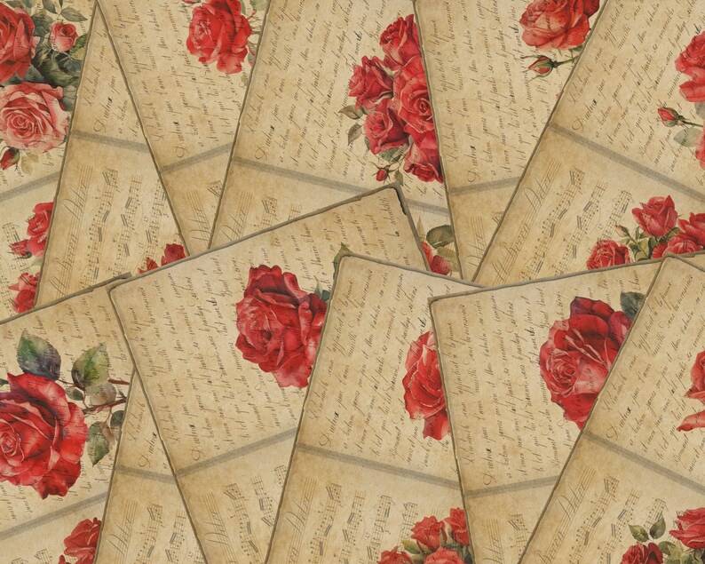 Vintage Red Roses Journal Pages Kit, Vintage Roses Junk Journal for ...