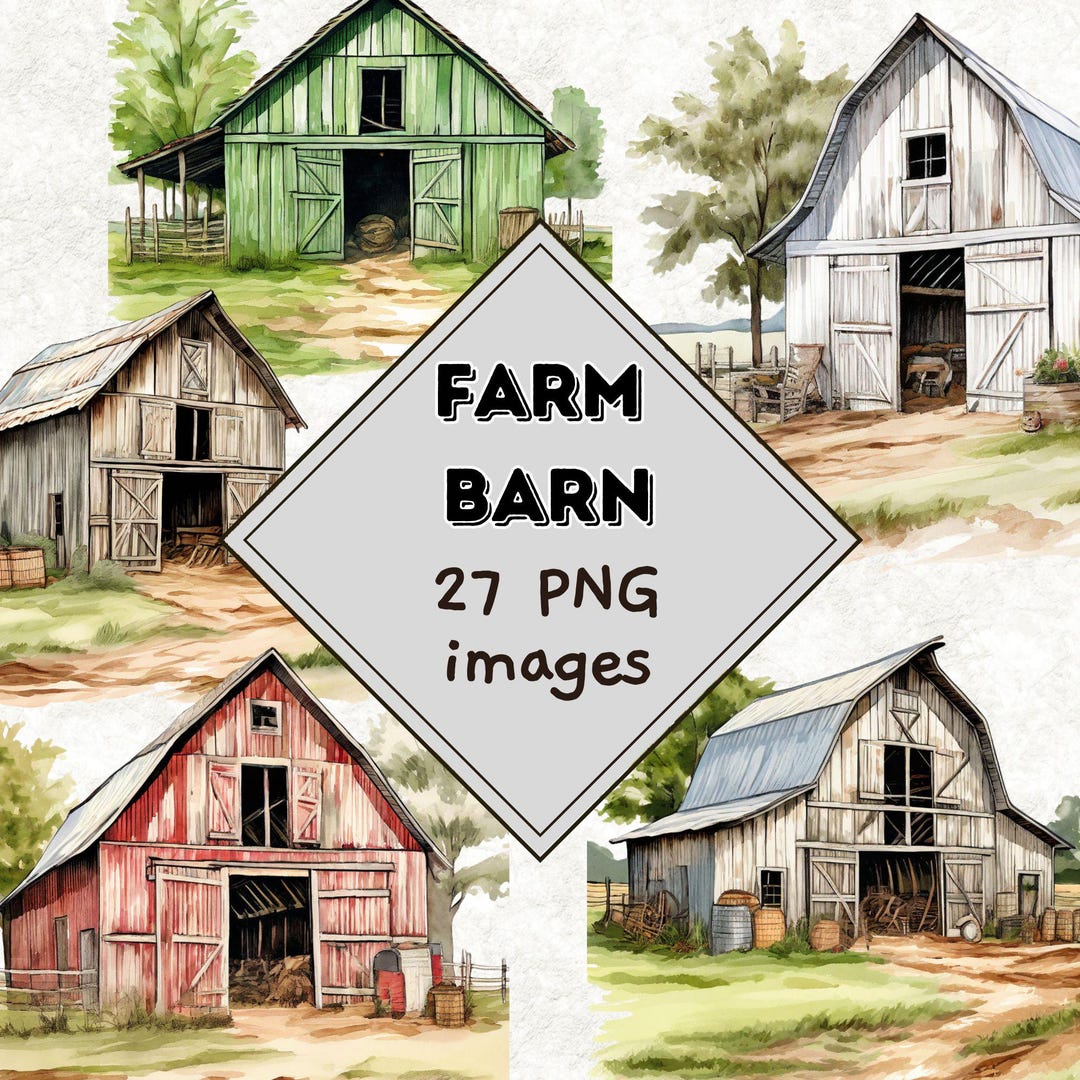 Watercolor Farm Barn Clipart Bundle | Rustic Country PNG | Farmhouse ...