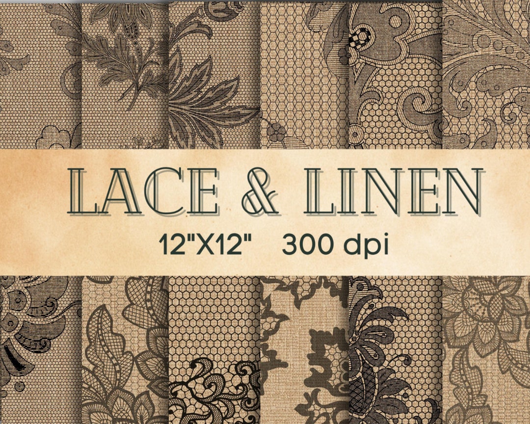 Linen and Black Lace Digital Paper Pack - Linen Digital Background ...