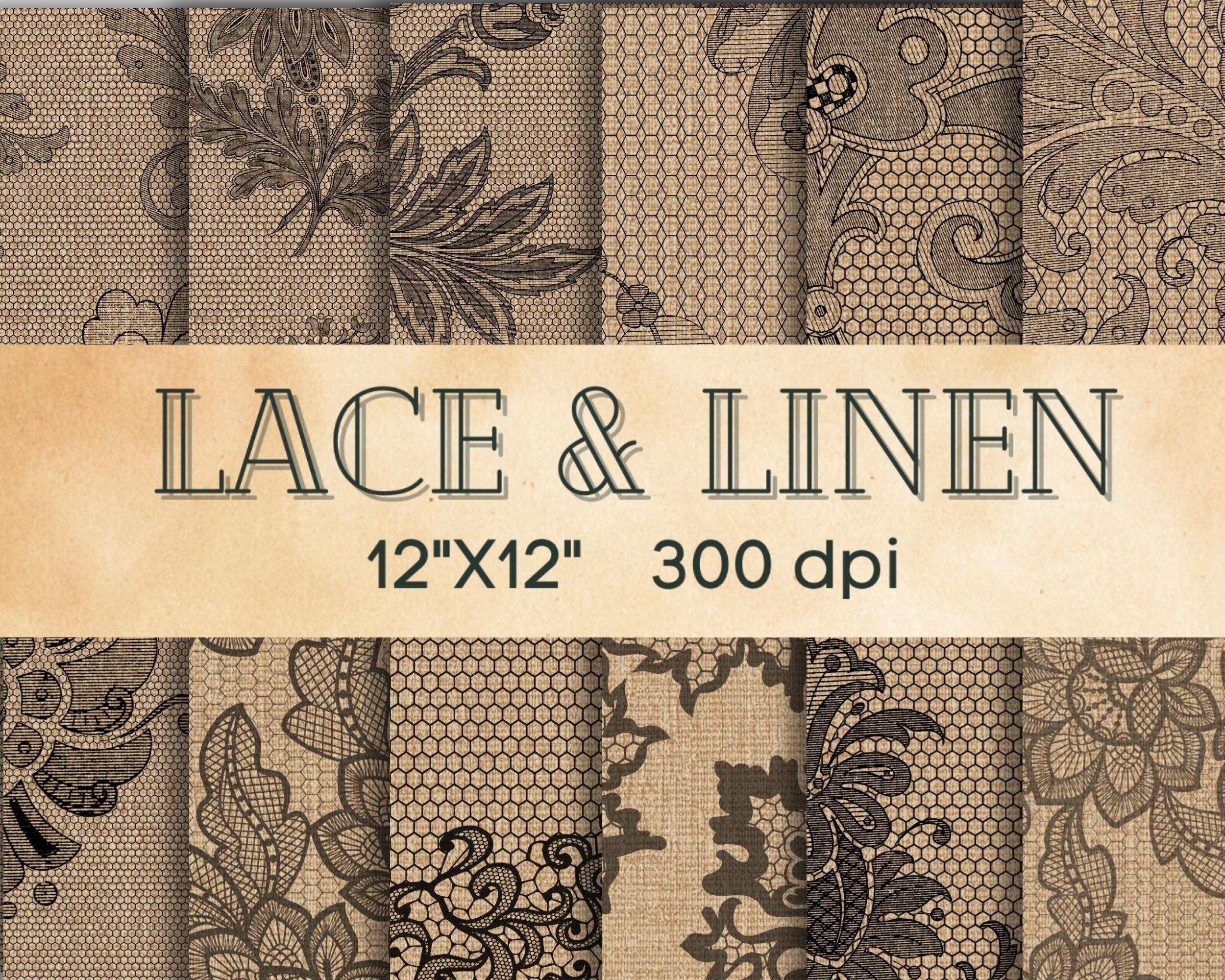 Linen and Black Lace Digital Paper Pack - Linen Digital Background ...