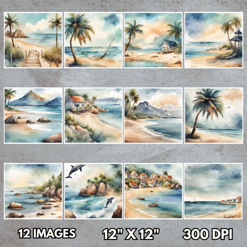 Watercolor Calm Seashore Digital Paper Pack, Summer Beach Digital ...