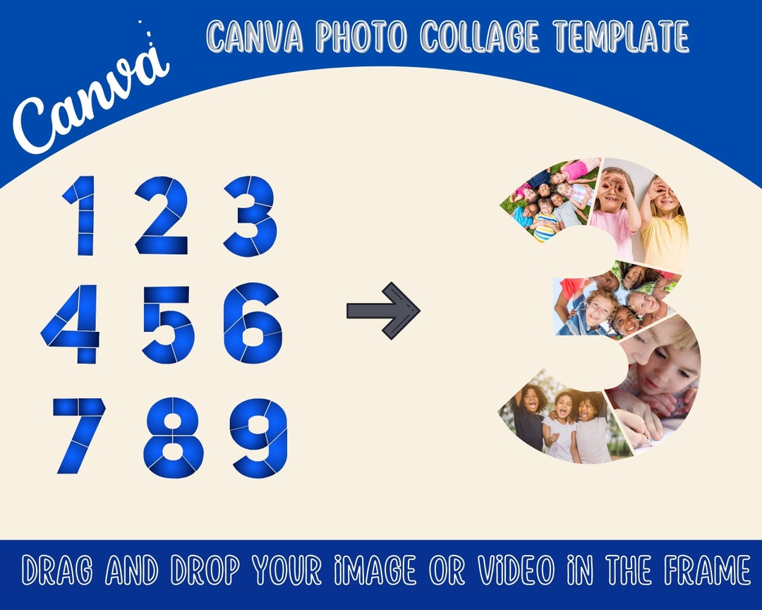 Editable Numbers Photo Collage Template , Digital Print , Digits Photo ...