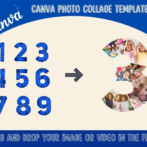 Editable Numbers Photo Collage Template , Digital Print , Digits Photo ...