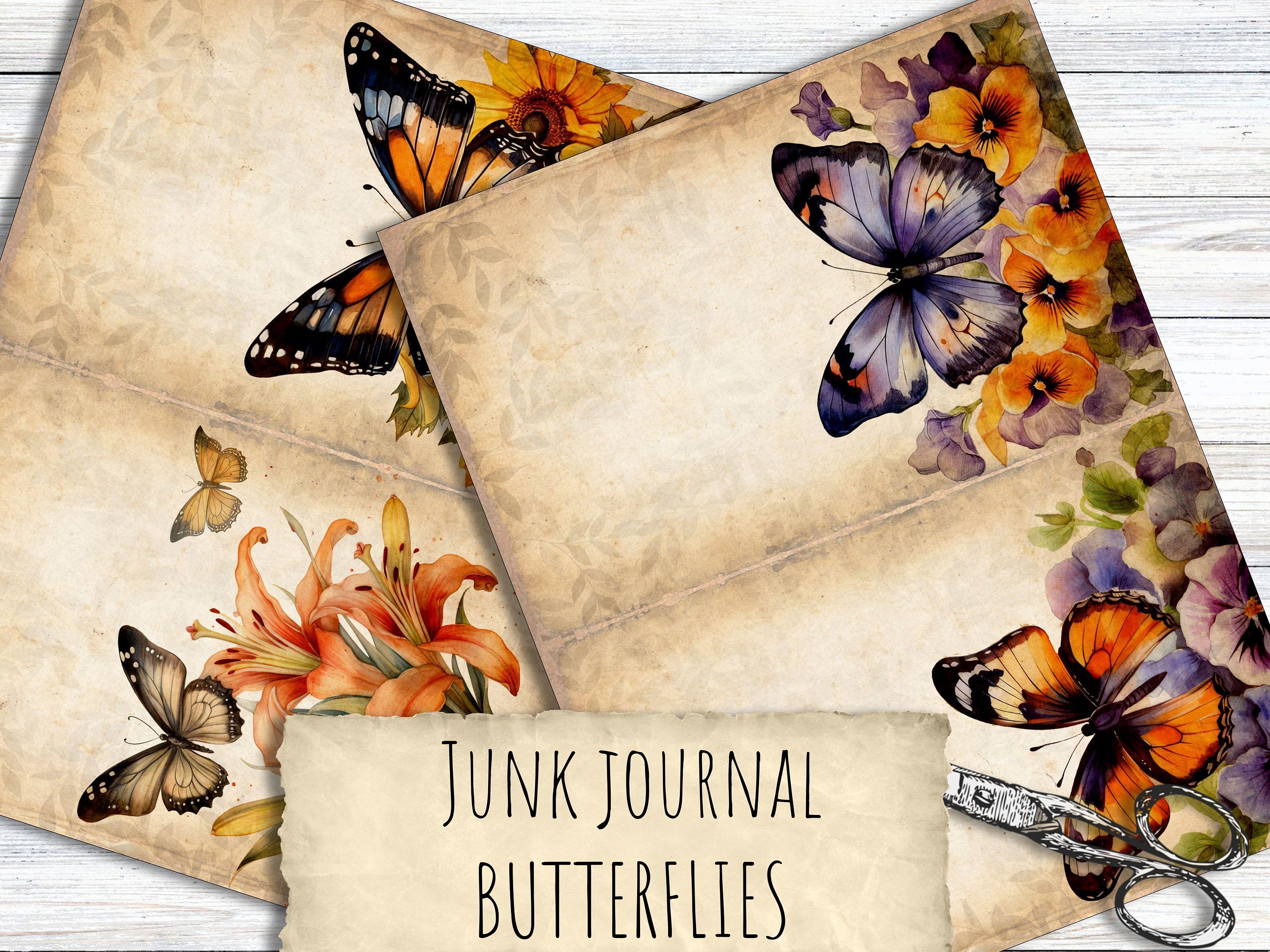 Vintage Butterfly Junk Journal Pages Kit 06 Butterflies Junk Journal ...