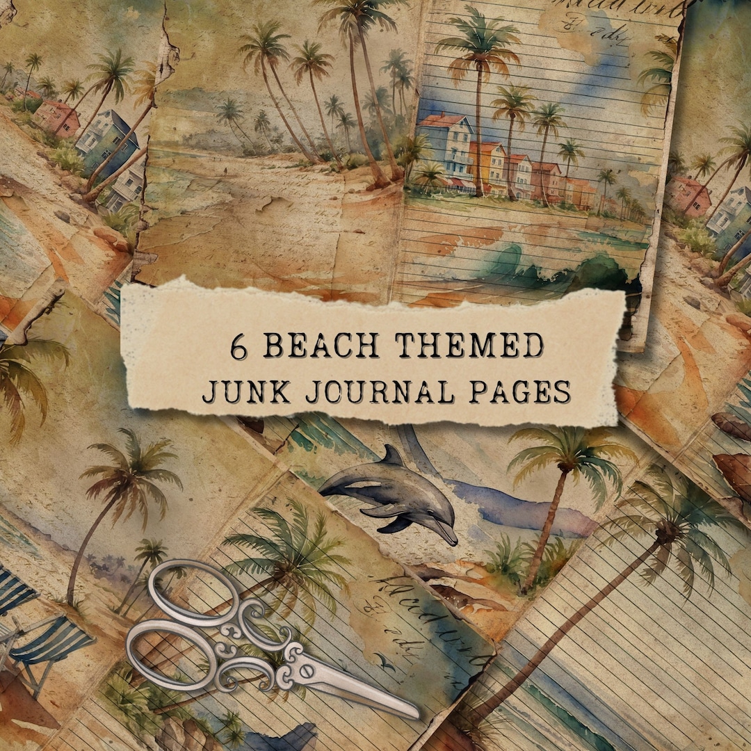 Vintage Beach Junk Journal Pages, Digital Calm Beach Themed Scrapbook ...