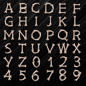 Alphabet Letters Numbers PNG PDF Set, Skeleton Bones Alpha, Printable ...
