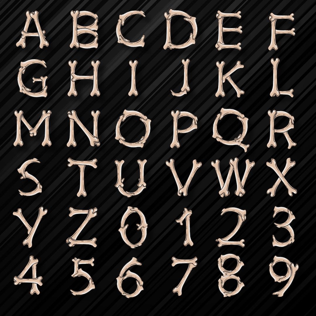 Alphabet Letters Numbers PNG PDF Set, Skeleton Bones Alpha, Printable ...