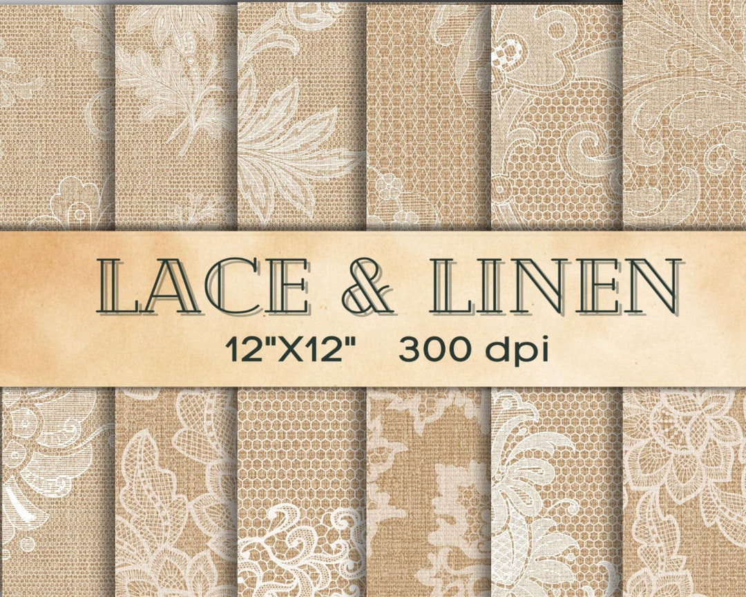 Linen and White Lace Digital Paper Pack - Linen Digital Background ...