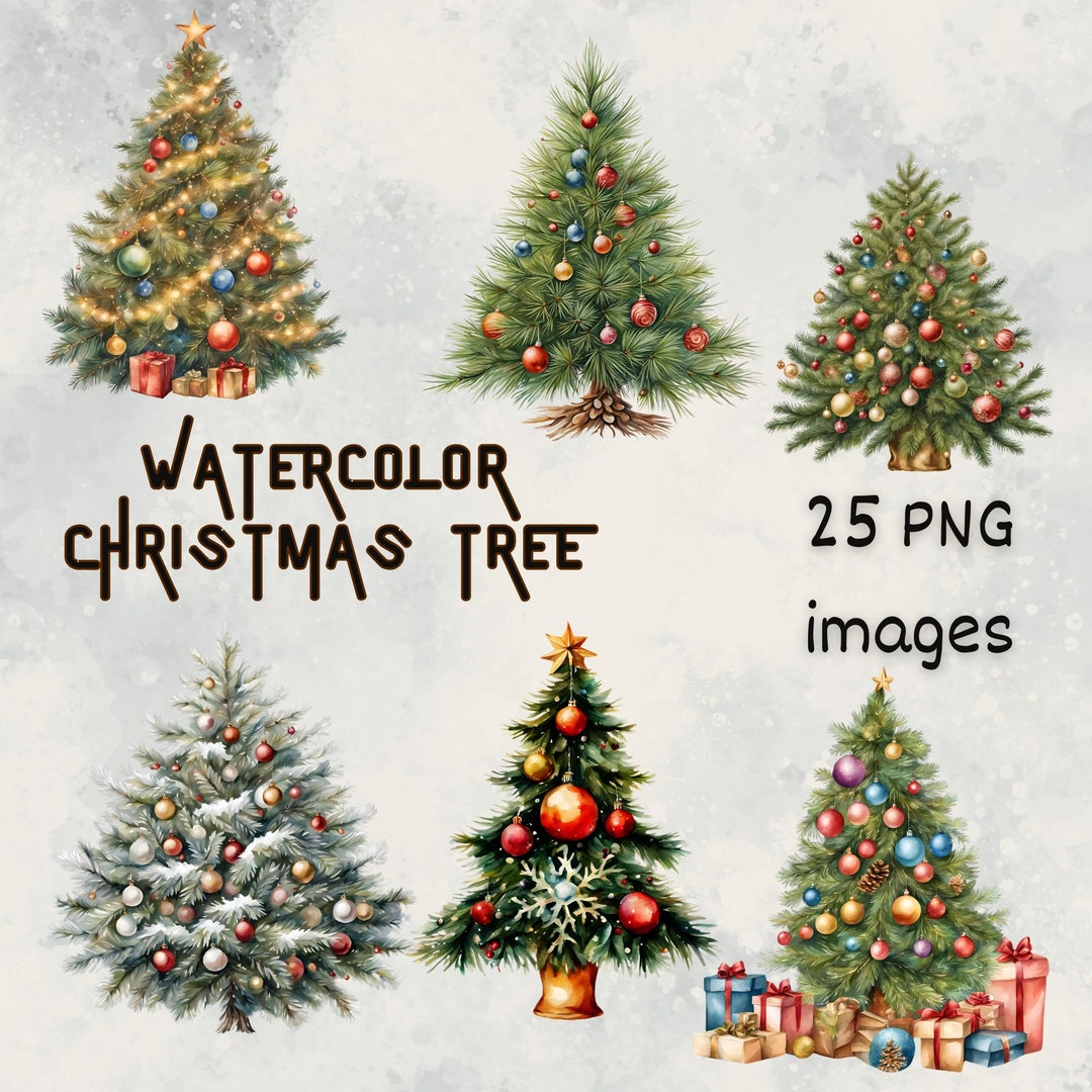 Watercolor Christmas Tree Clipart Bundle: PNG Images (digital Download ...