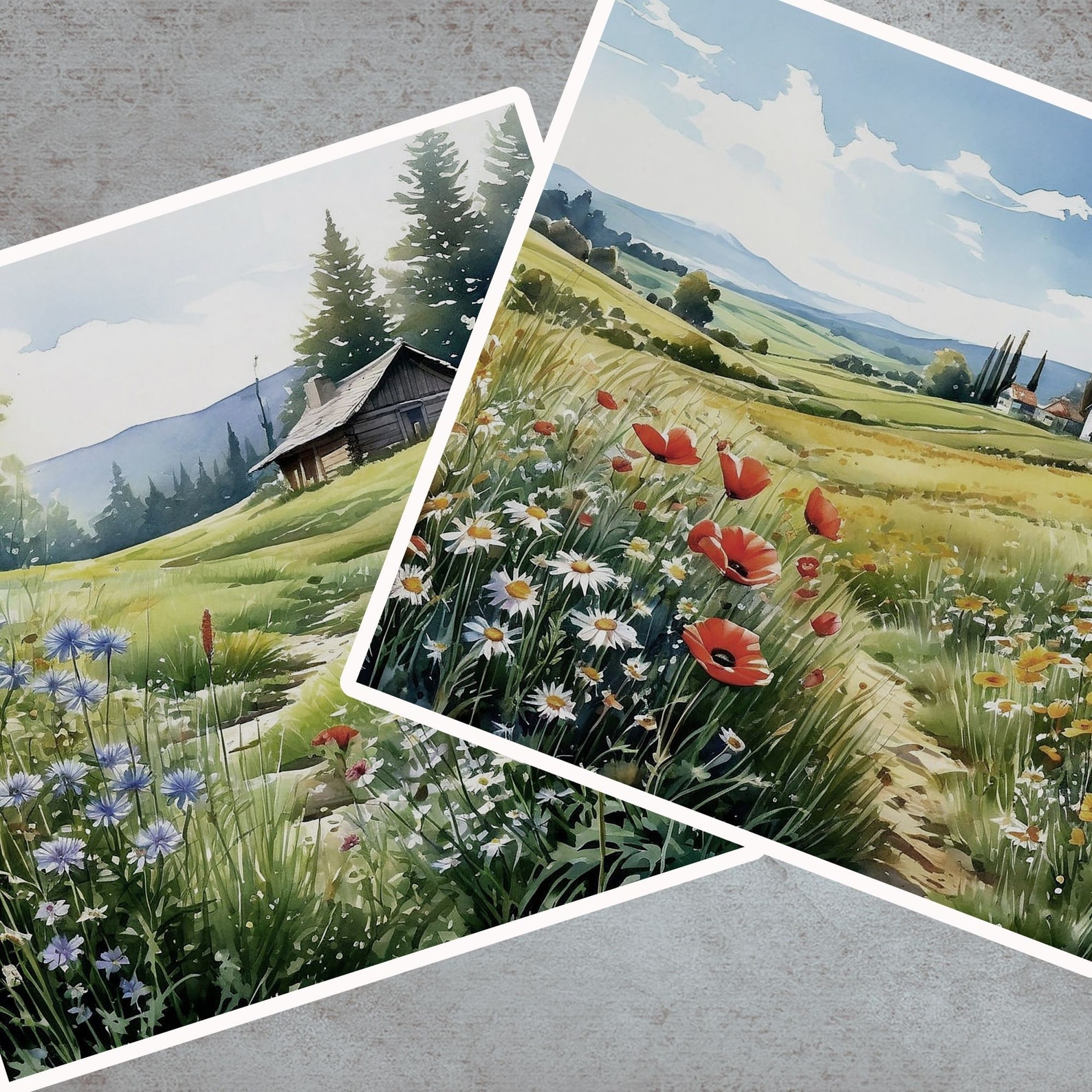 Watercolor Wildflower Meadow Digital Paper Pack, Flower Field Digital ...