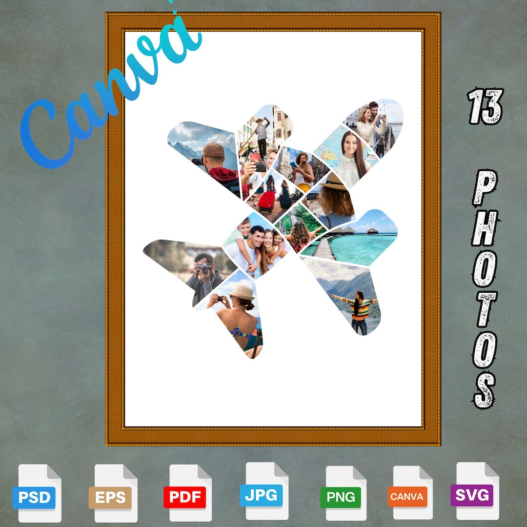 Plane Photo Collage Canva Template | Airplane Template | Travel Photo ...