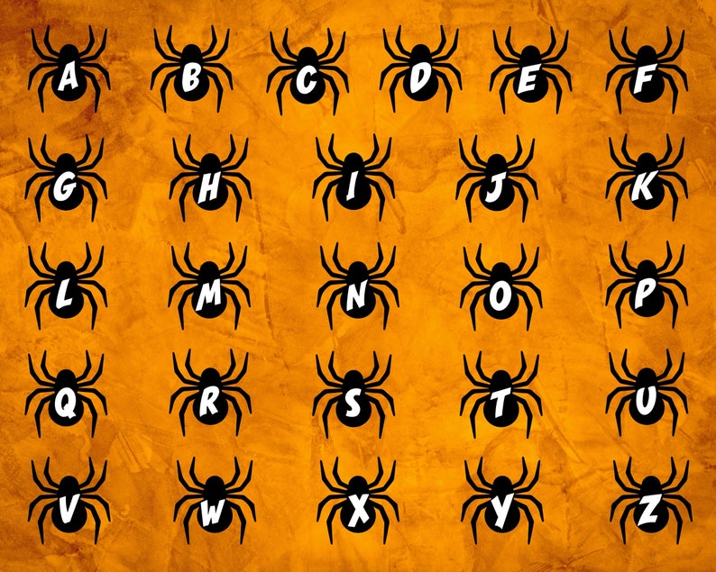 Spider Alphabet Svg Bundle,spider Svg Font, Halloween Alphabet Clip Art ...