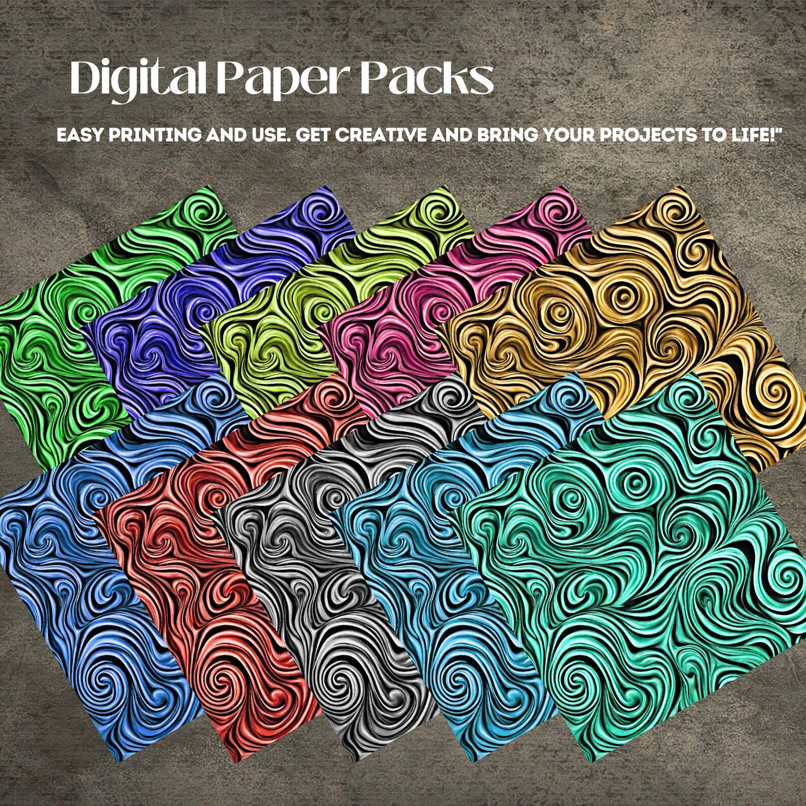 Colorful Wavy Digital Paper, Wavy Swirl Backgrounds, Liquid Marble ...