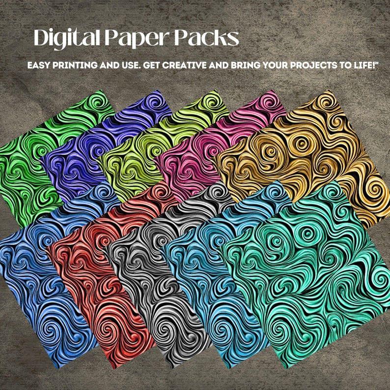 Colorful Wavy Digital Paper, Wavy Swirl Backgrounds, Liquid Marble ...