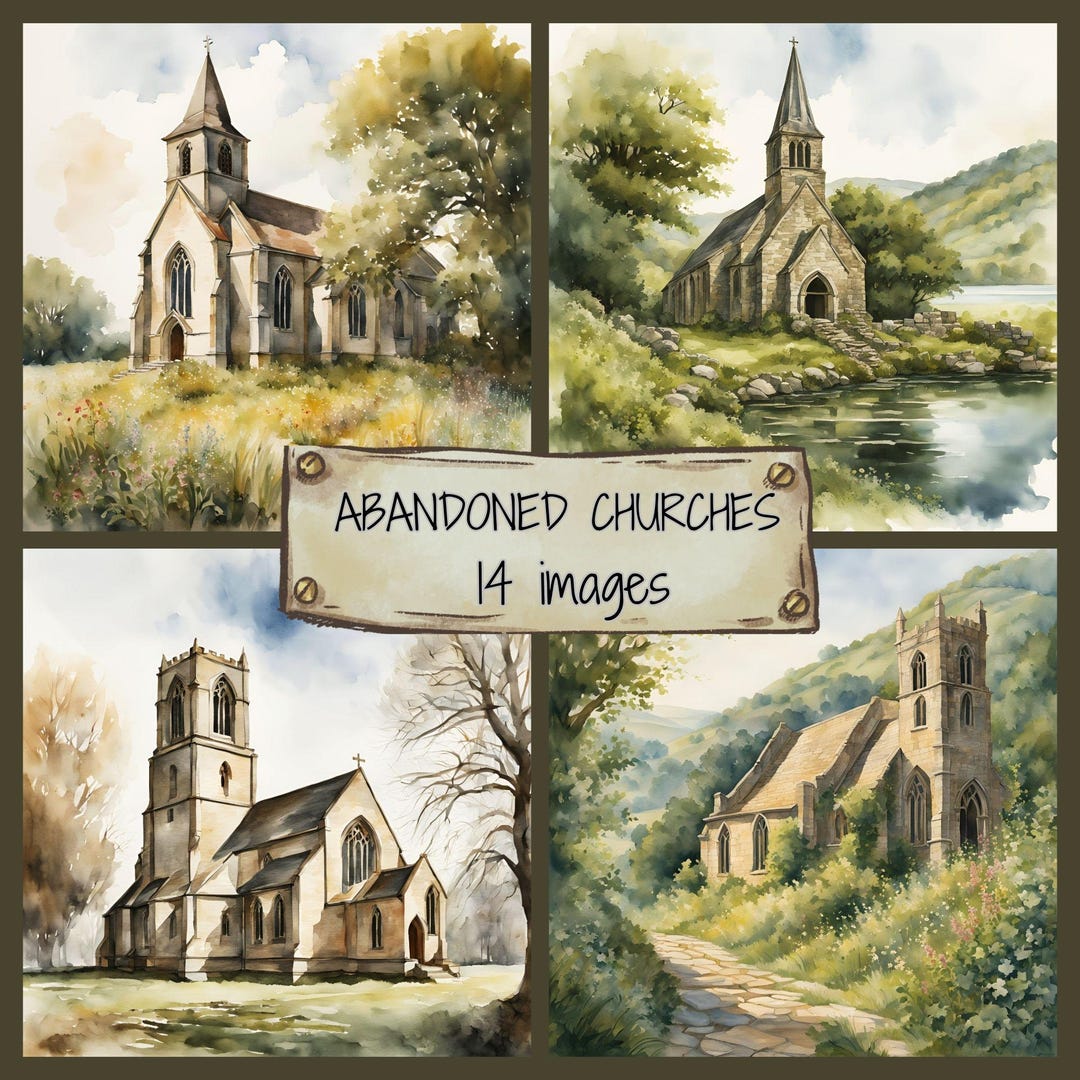 Watercolor Abandoned Churches Clip Art Bundle | Vintage Church ...