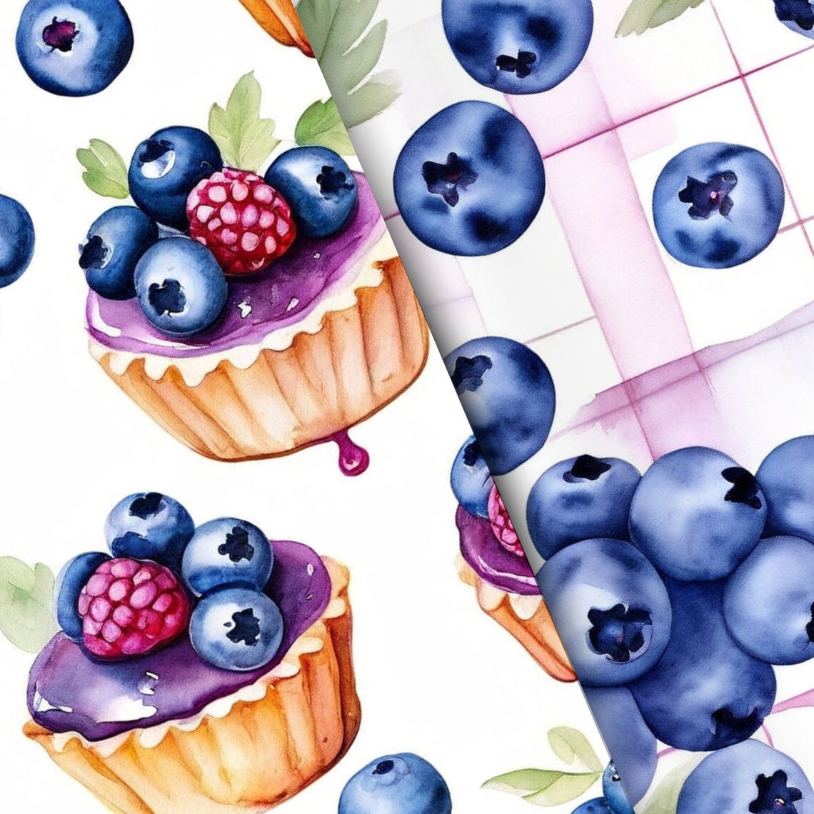 Watercolor Blueberry Pattern Digital Papers, Summer Themed Digital ...