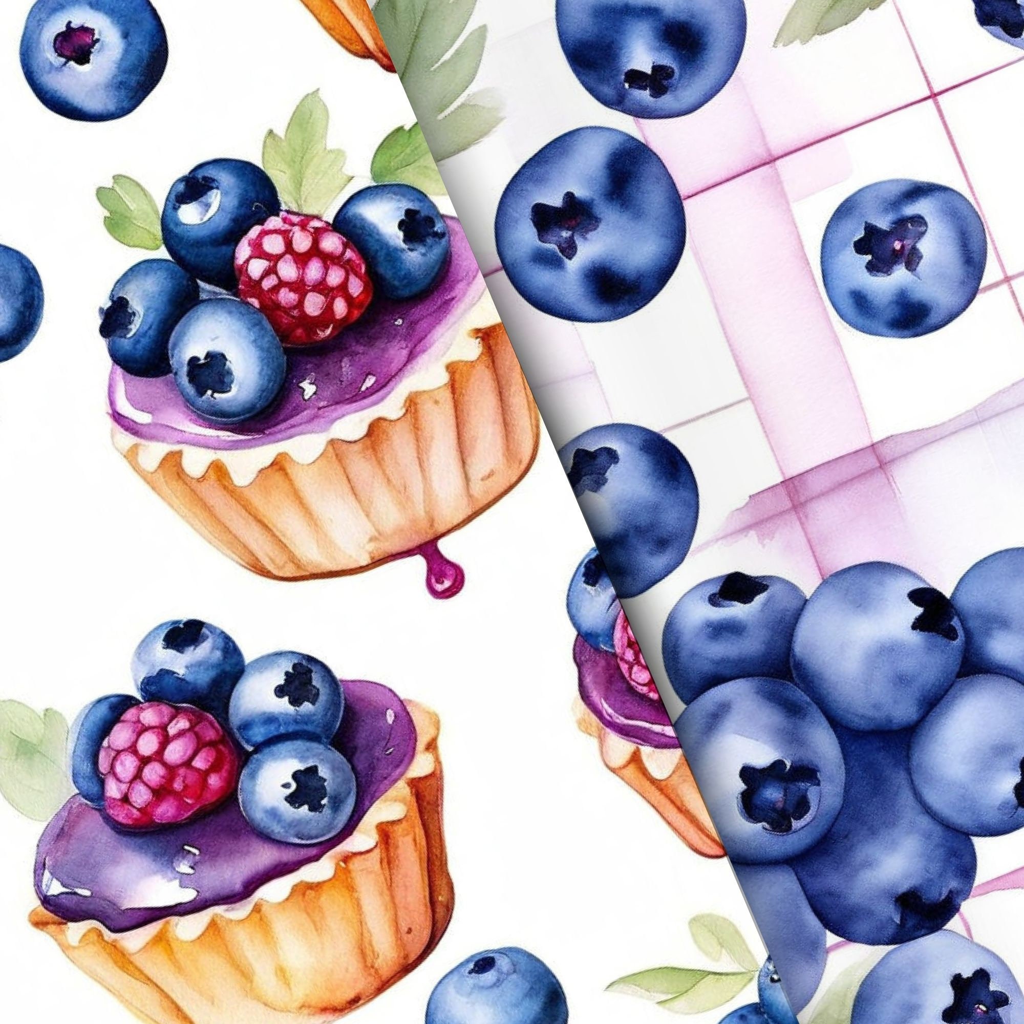 Watercolor Blueberry Pattern Digital Papers, Summer Themed Digital ...