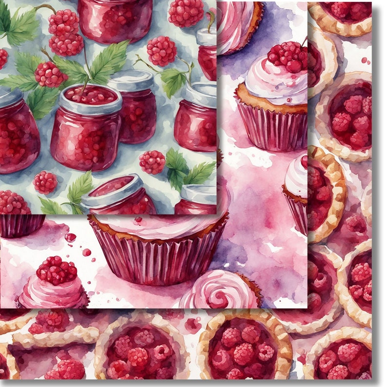 Watercolor Raspberry Pattern Digital Papers,summer Themed Digital ...