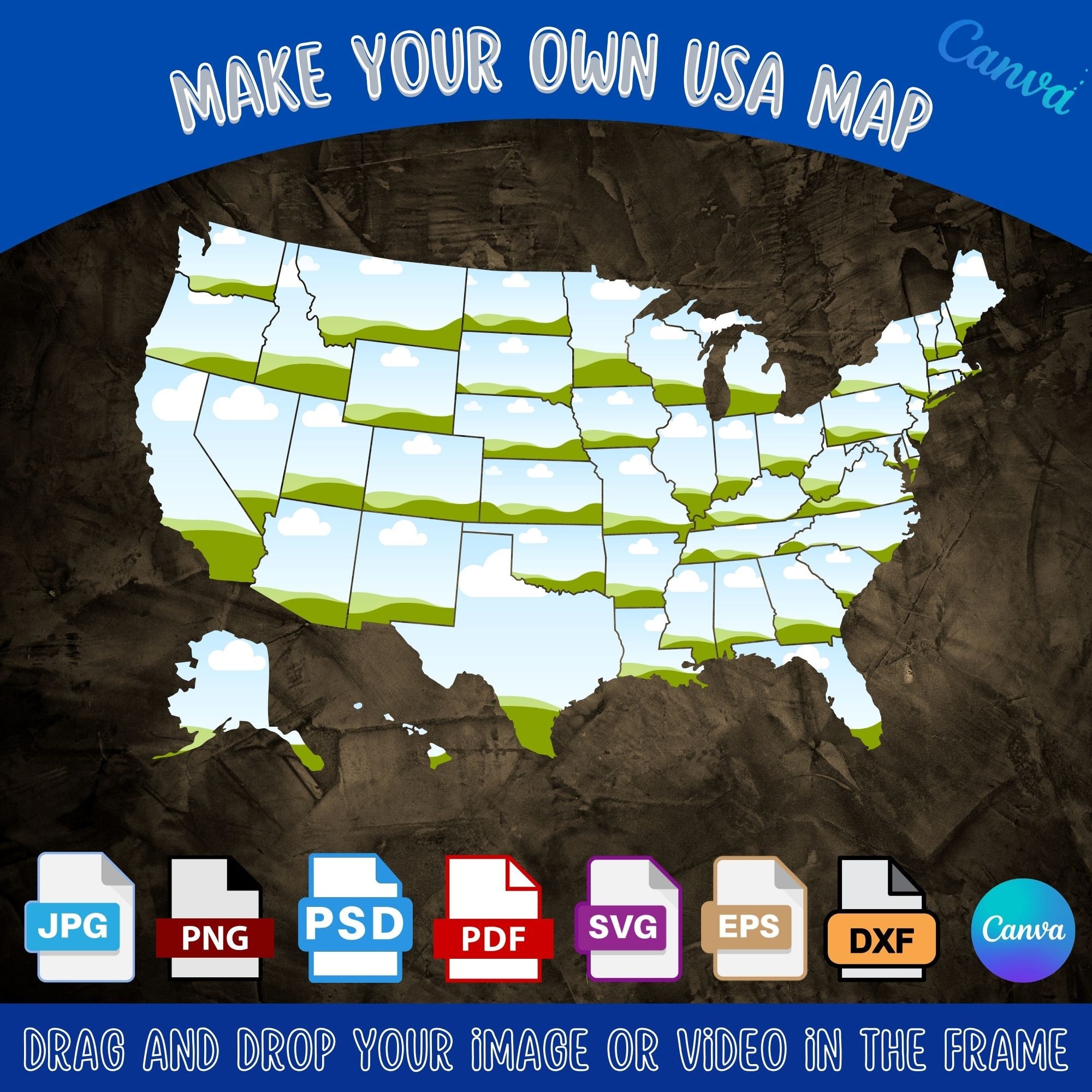Editable USA Map Photo Collage ,create Your Own US Map Photo Collage ...