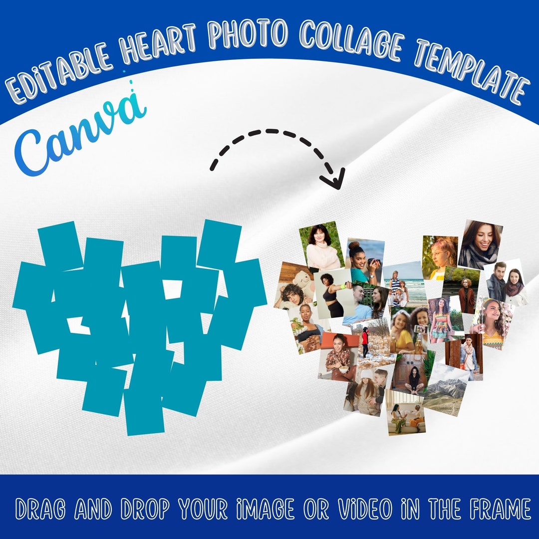 Editable Canva Love Heart Photo Collage, Printable Photo Collage ...