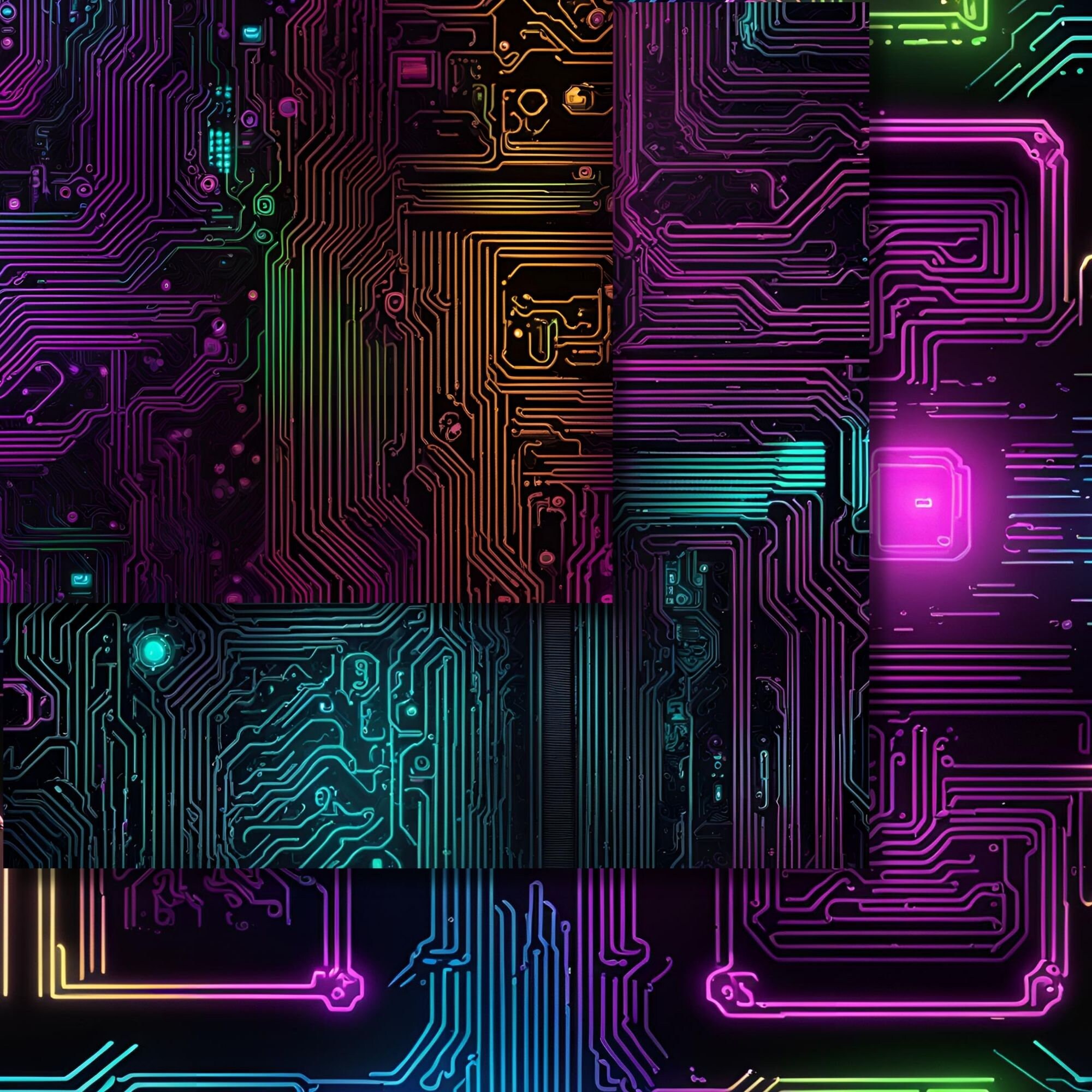 Circuit Board Digital Paper Pack,neon Circuit Board Pattern Backgrounds ...