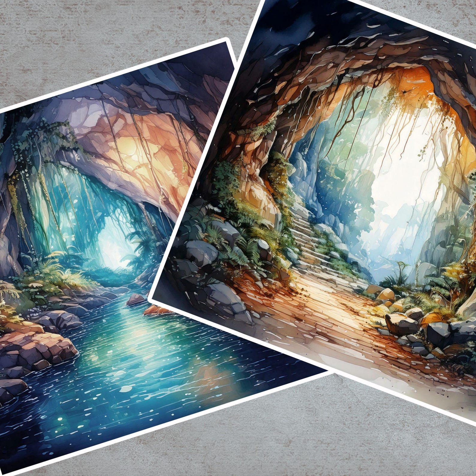 Watercolor Caves Jpg Clip Art Bundle, Mystical Caves Landscape, Nature ...