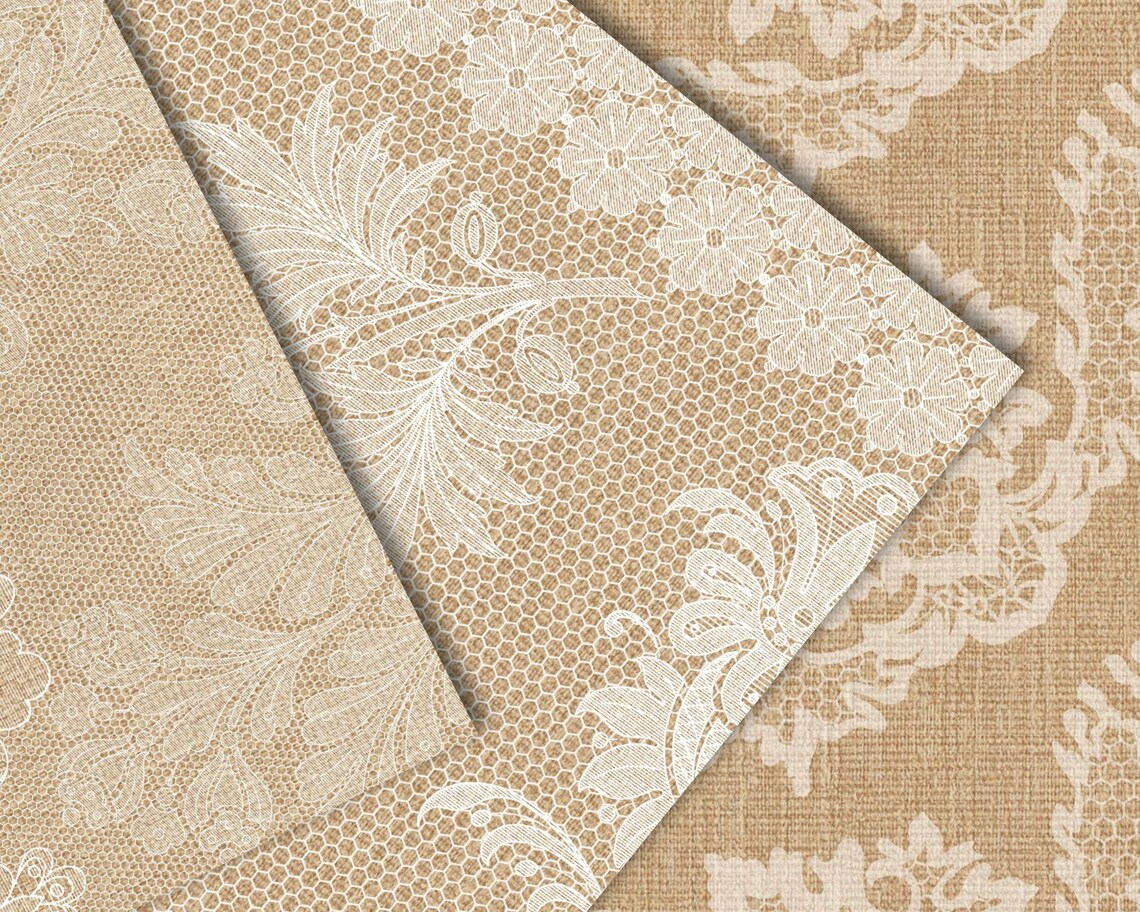 Linen and White Lace Digital Paper Pack - Linen Digital Background ...