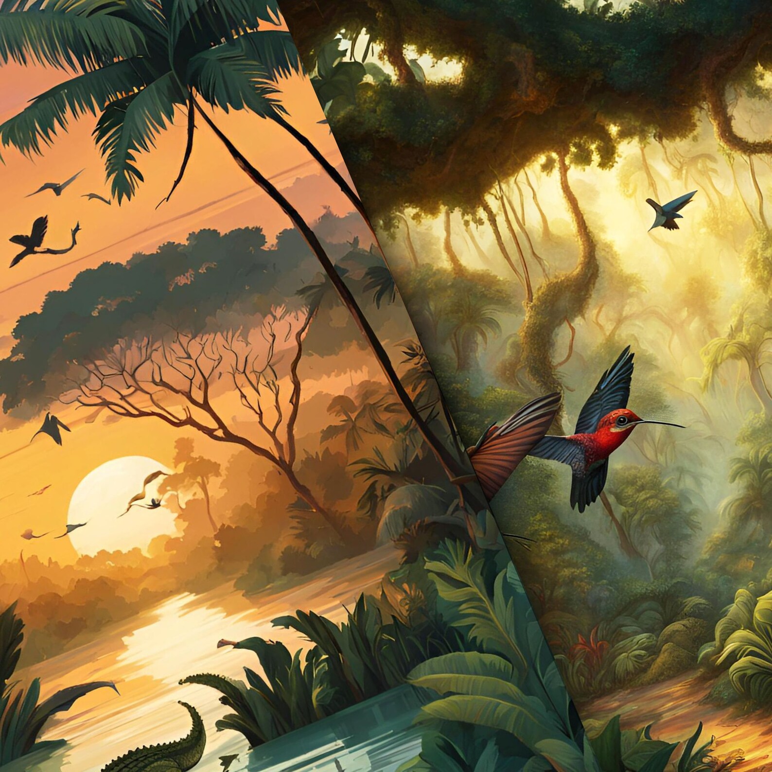 Jungle Paradise Digital Paper Pack, Tropical Forest Pattern ,nature ...