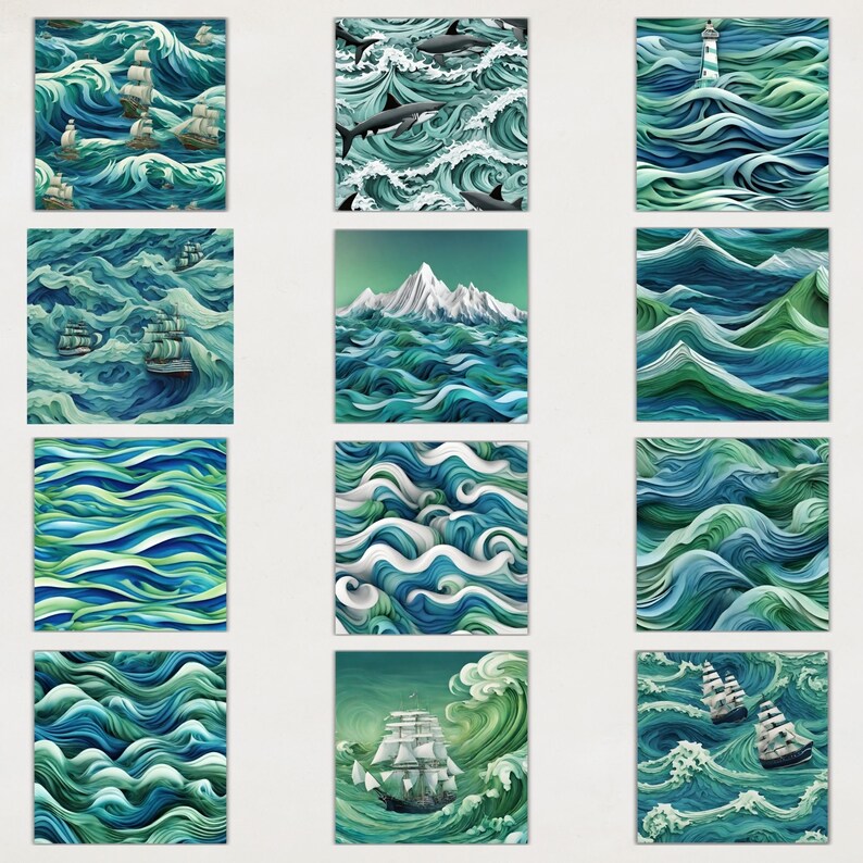 3D Water Waves Digital Paper, Sea Waves Digital Backgrounds ...
