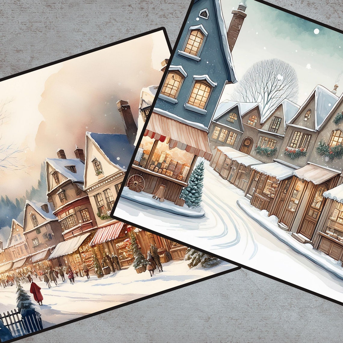 Winter Village JPG Clip Art Set, Snowy Village Scrapbooking Papers ...