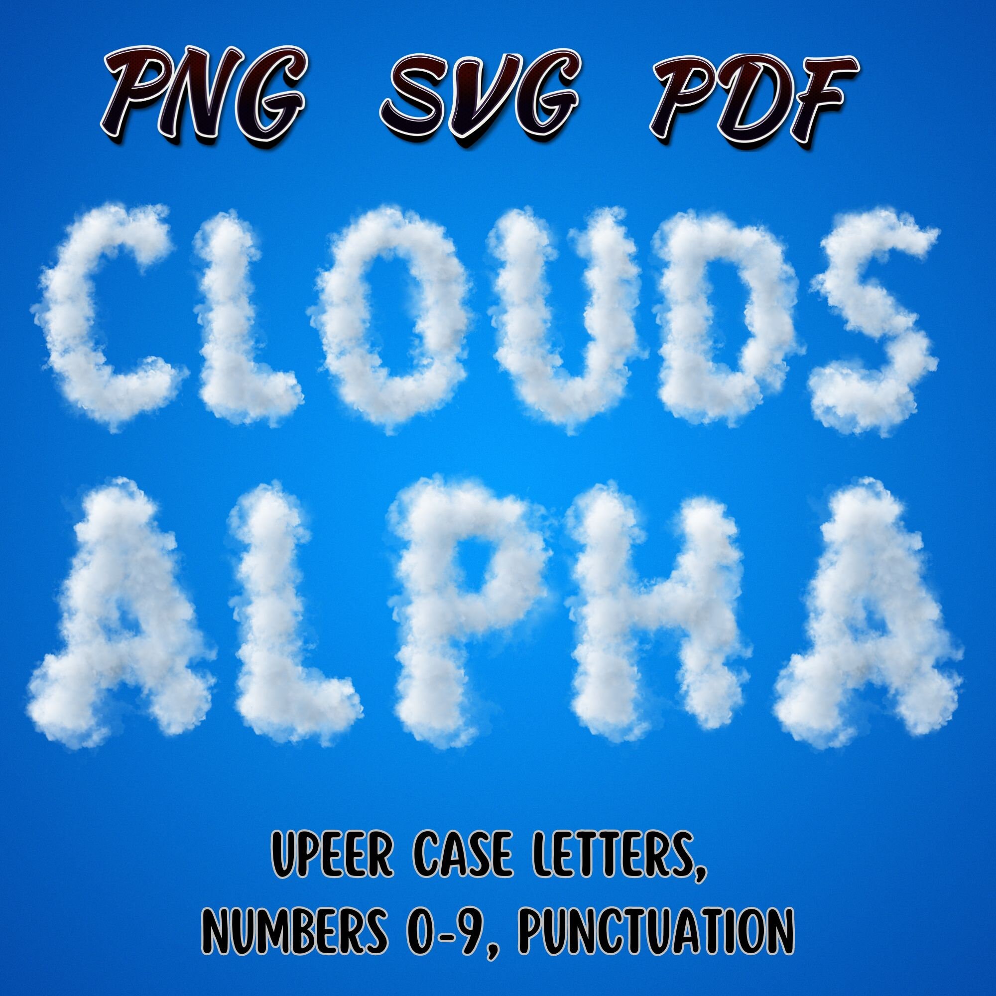 Clouds Alphabet Letters Clip Art Set, SVG, PNG, PDF Clip Art Bundle ...