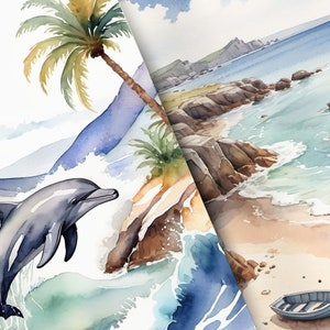 Watercolor Calm Seaside Digital Paper Pack, Summer Beach Digital ...