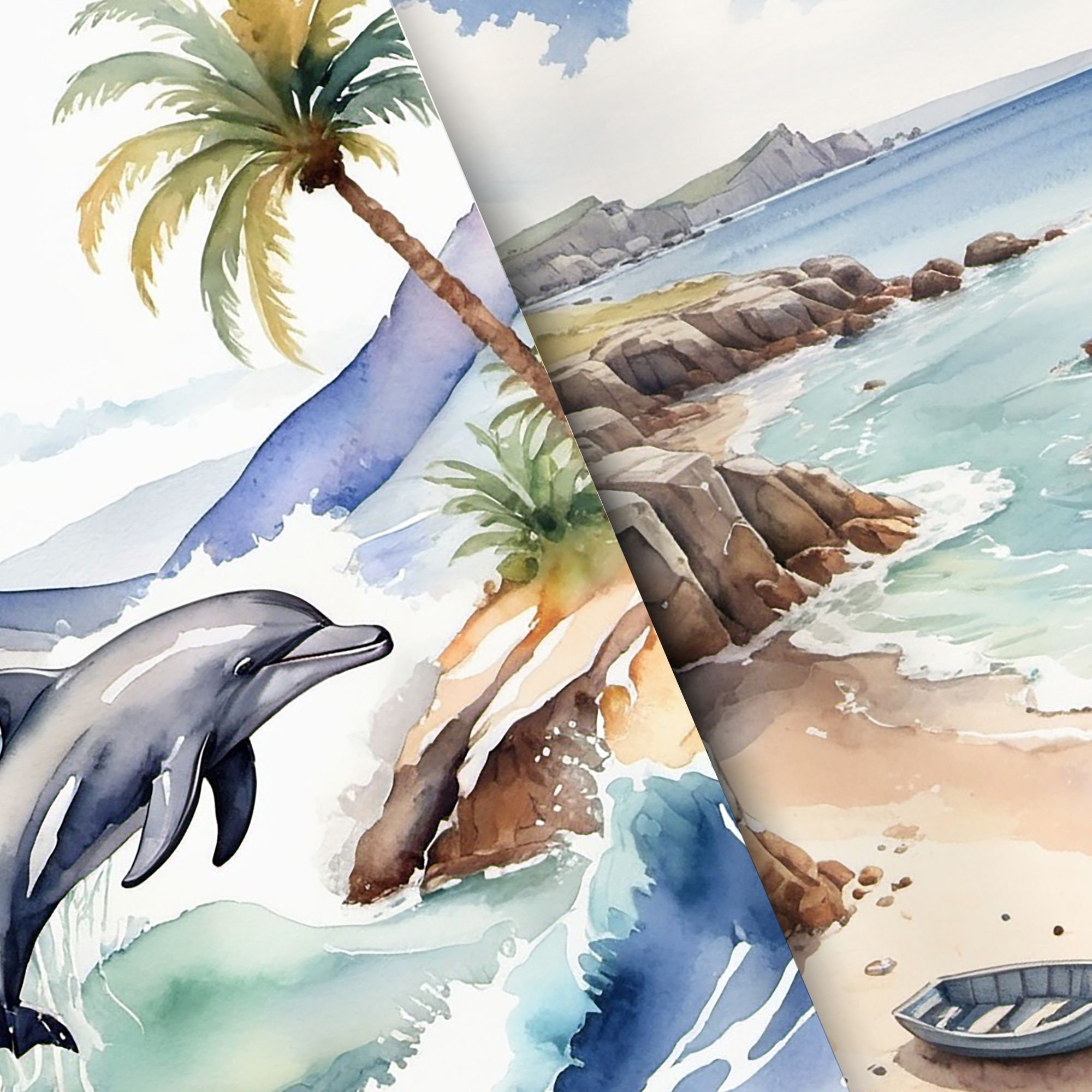 Watercolor Calm Seaside Digital Paper Pack, Summer Beach Digital ...