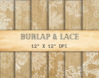 Burlap and Lace Digital Paper Burlap Digital Paper White Lace Digital ...