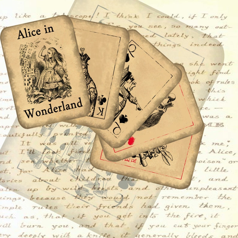 Alice in Wonderland Playing Cards Full Deck Printable Collage Sheet ...