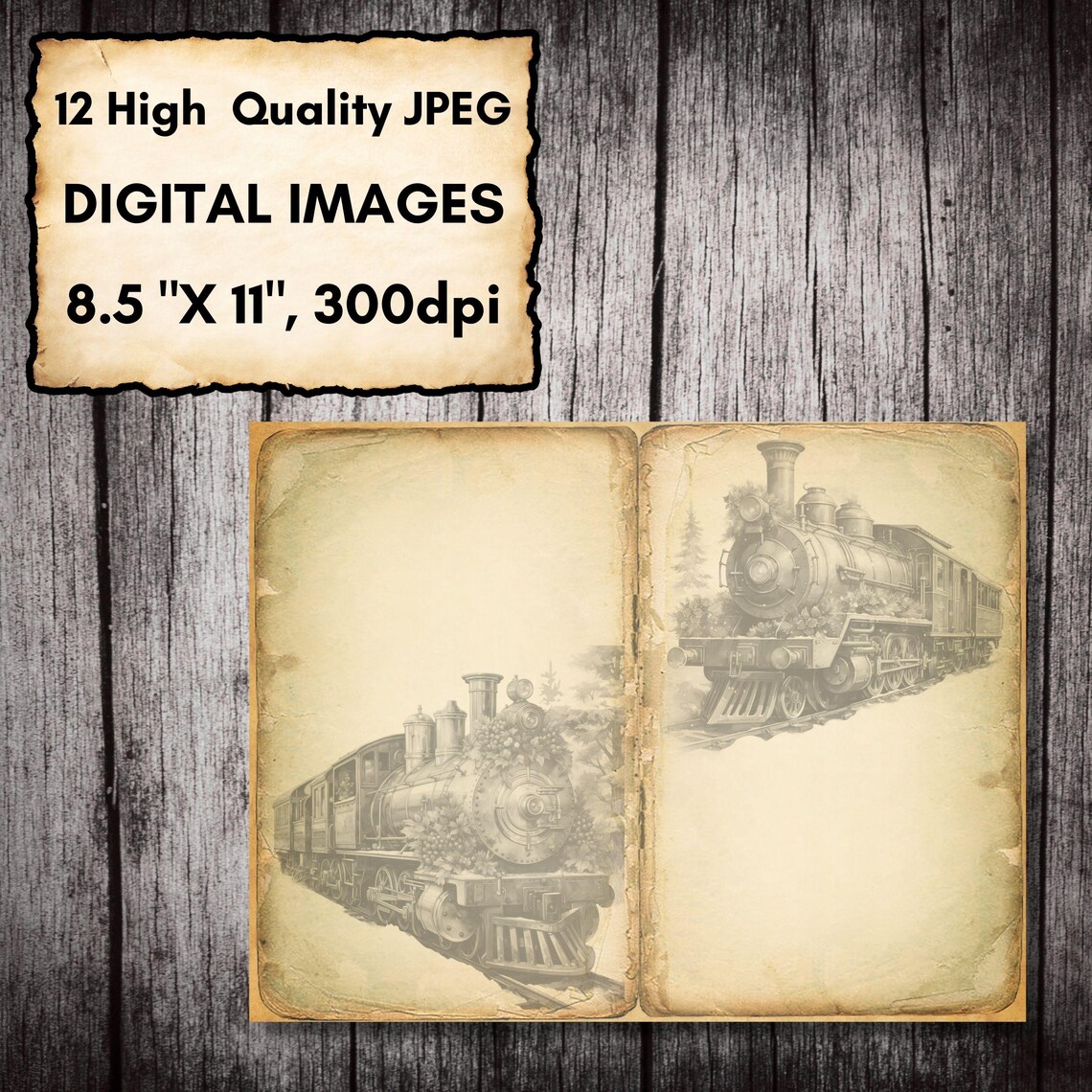 Vintage Trains Junk Journal Pages Kit - Locomotive Junk Journal for ...