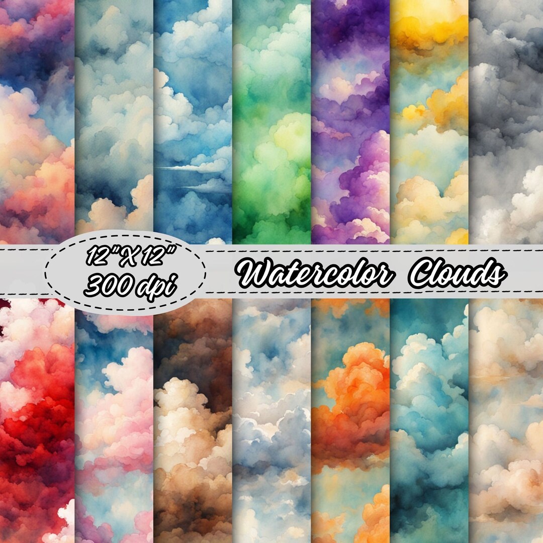 Watercolor Cloudy Skies Digital Paper Pack, Cloud and Sky 'printable ...