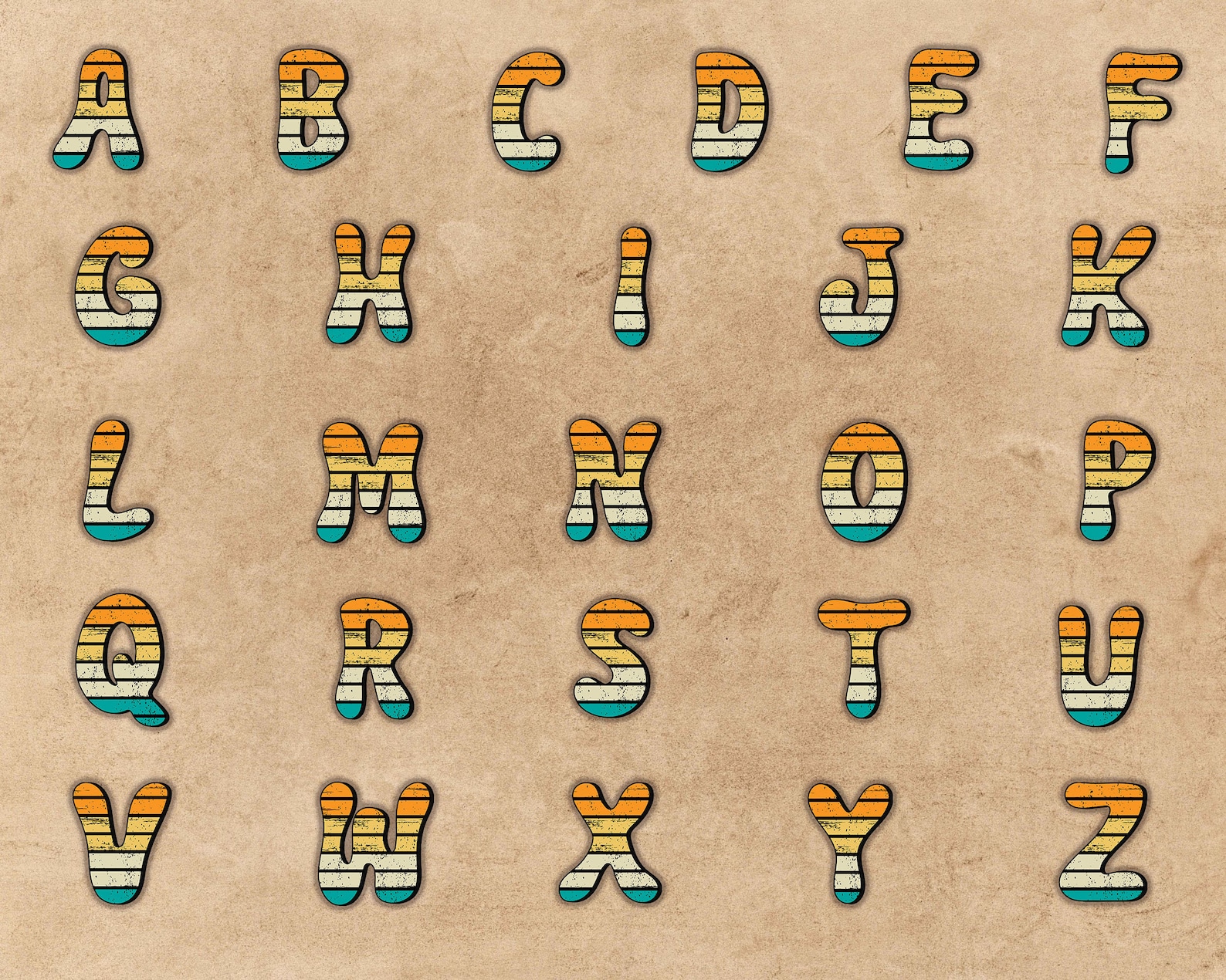 Retro Doodle Alphabet Letters and Numbers ,retro Distressed Alphabet ...