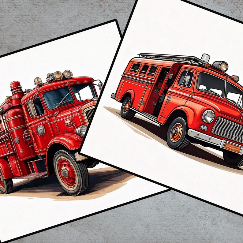 Vintage Fire Truck Clip Art |antique Fire Engine Illustrations |retro ...