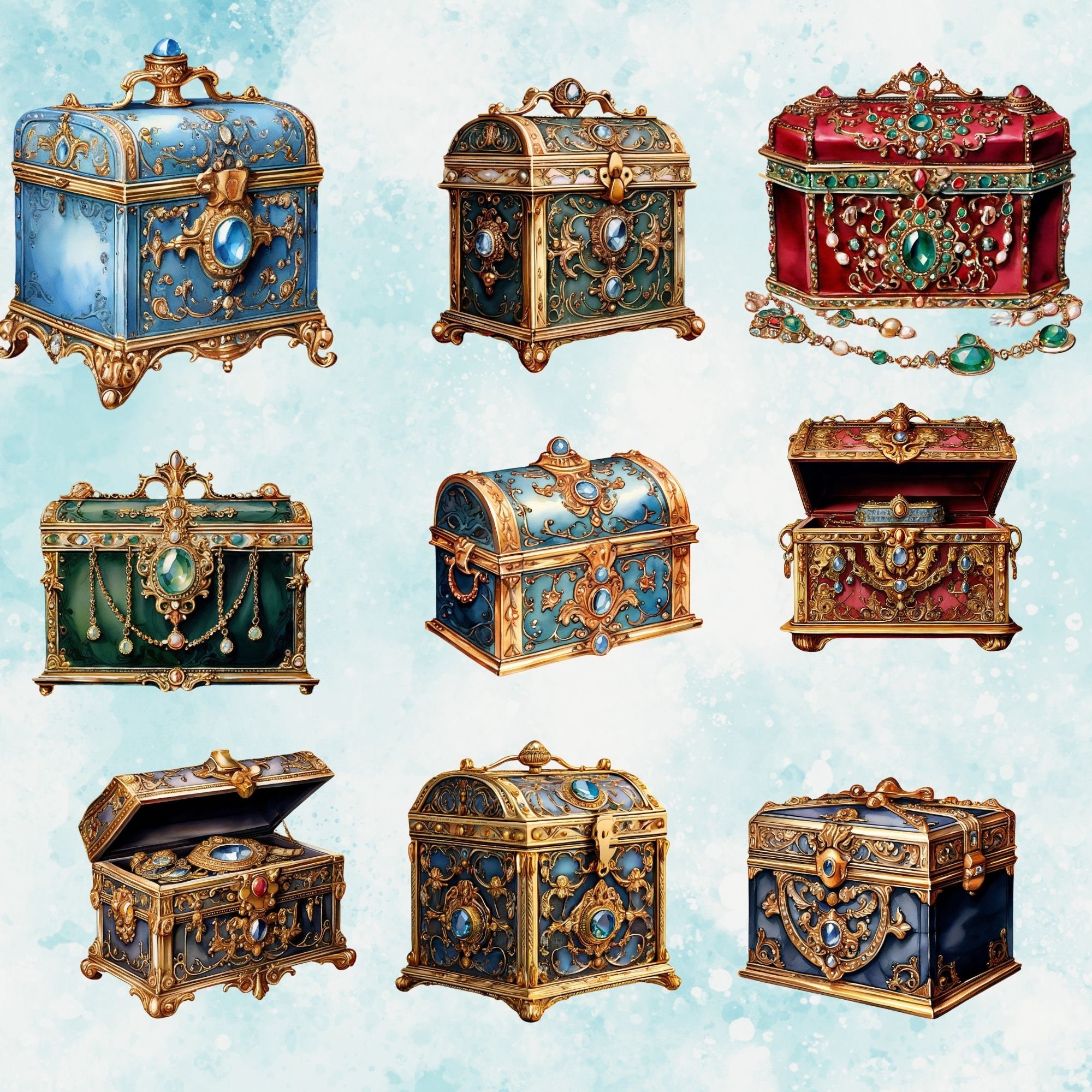 Vintage Jewellery Box Clipart Bundle, Printable Watercolor Antique ...