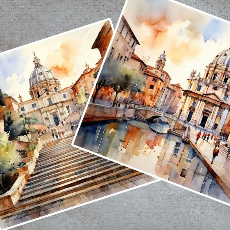 Watercolor Rome Digital Paper Pack, Ancient Rome Digital Scrapbooking ...