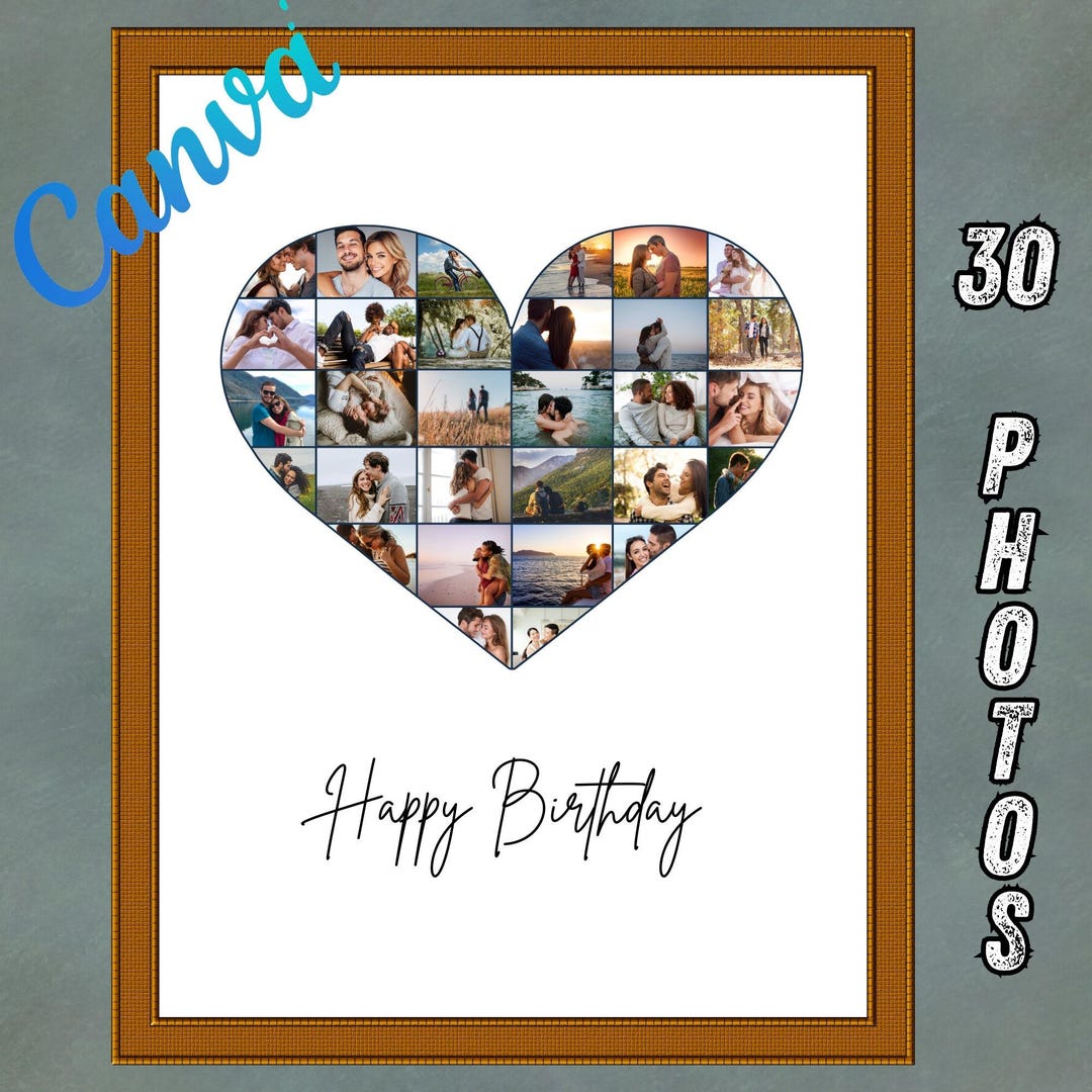 Editable Canva Love Heart Photo Collage, Printable Photo Collage ...