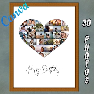 Editable Canva Love Heart Photo Collage, Printable Photo Collage ...