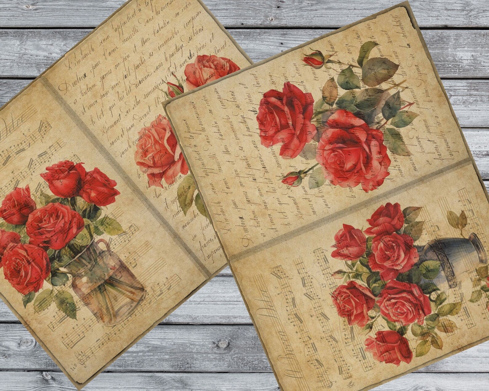 Vintage Red Roses Journal Pages Kit, Vintage Roses Junk Journal for ...